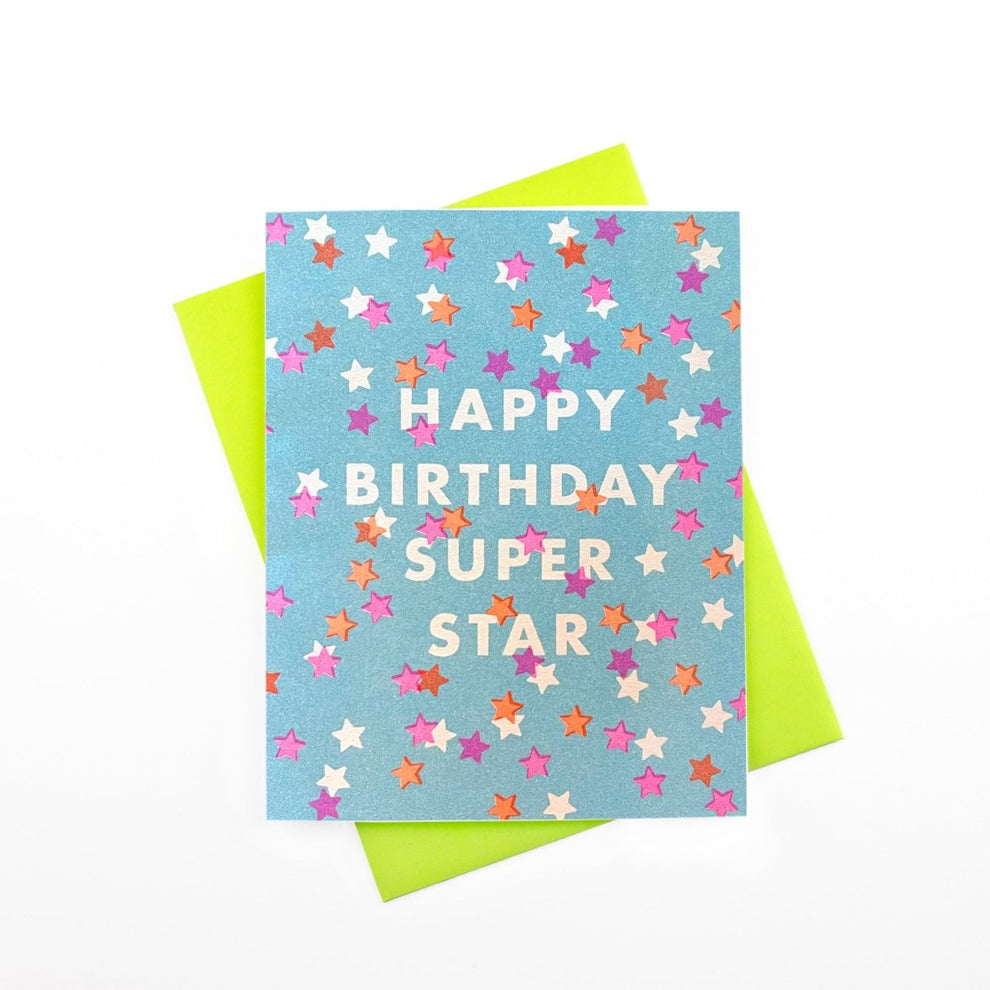 "Happy Birthday Super Star" Confetti - Risograph Greeting Card – Next ...