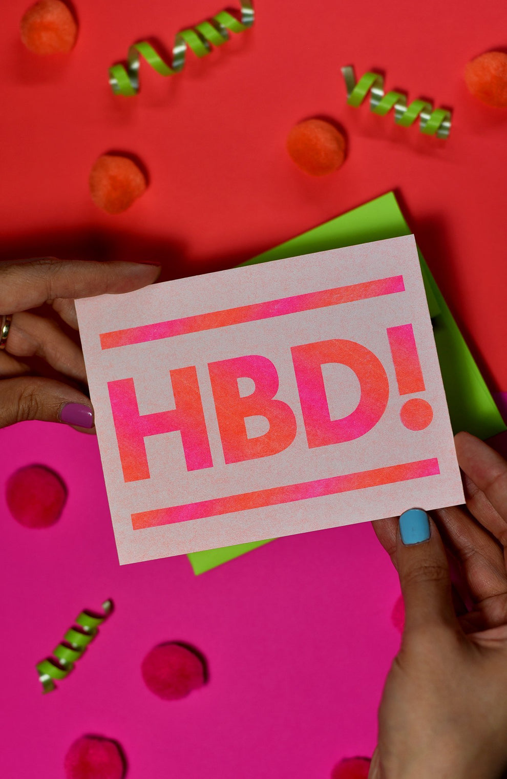 "HBD" - Neon Happy Birthday Risograph Greeting Card – Next Chapter Studio